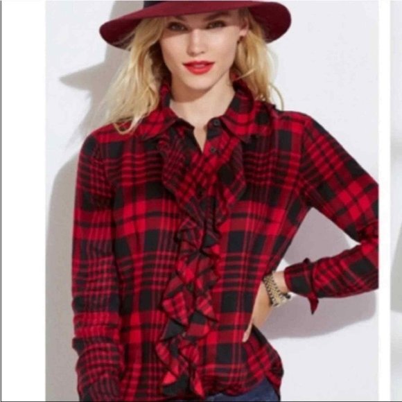 CAbi | Tops | Cabi 3335 Limited Edition Red Black Plaid Lodge Ruffle ...